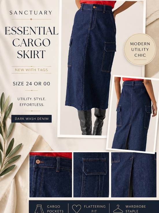 Sanctuary | Skirts | Sanctuary Dark Blue Denim Utility Cargo Midi Skirt ...